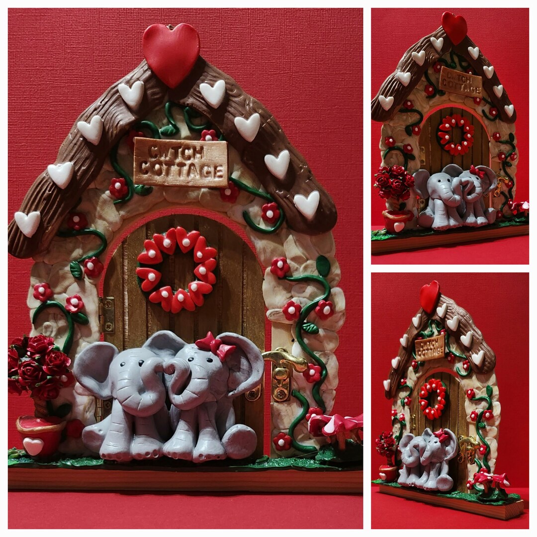 Elephant Fairy Door Featuring Two Elephants, Handmade From Polymer Clay ...