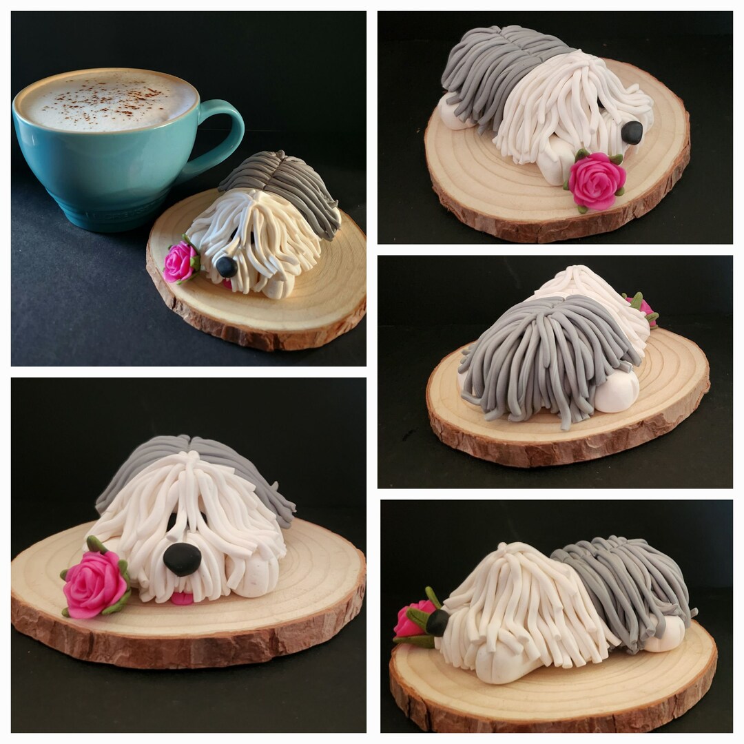 Old English Sheepdog Ornament, OES, Bobtail Dog Handmade Polymer Clay ...
