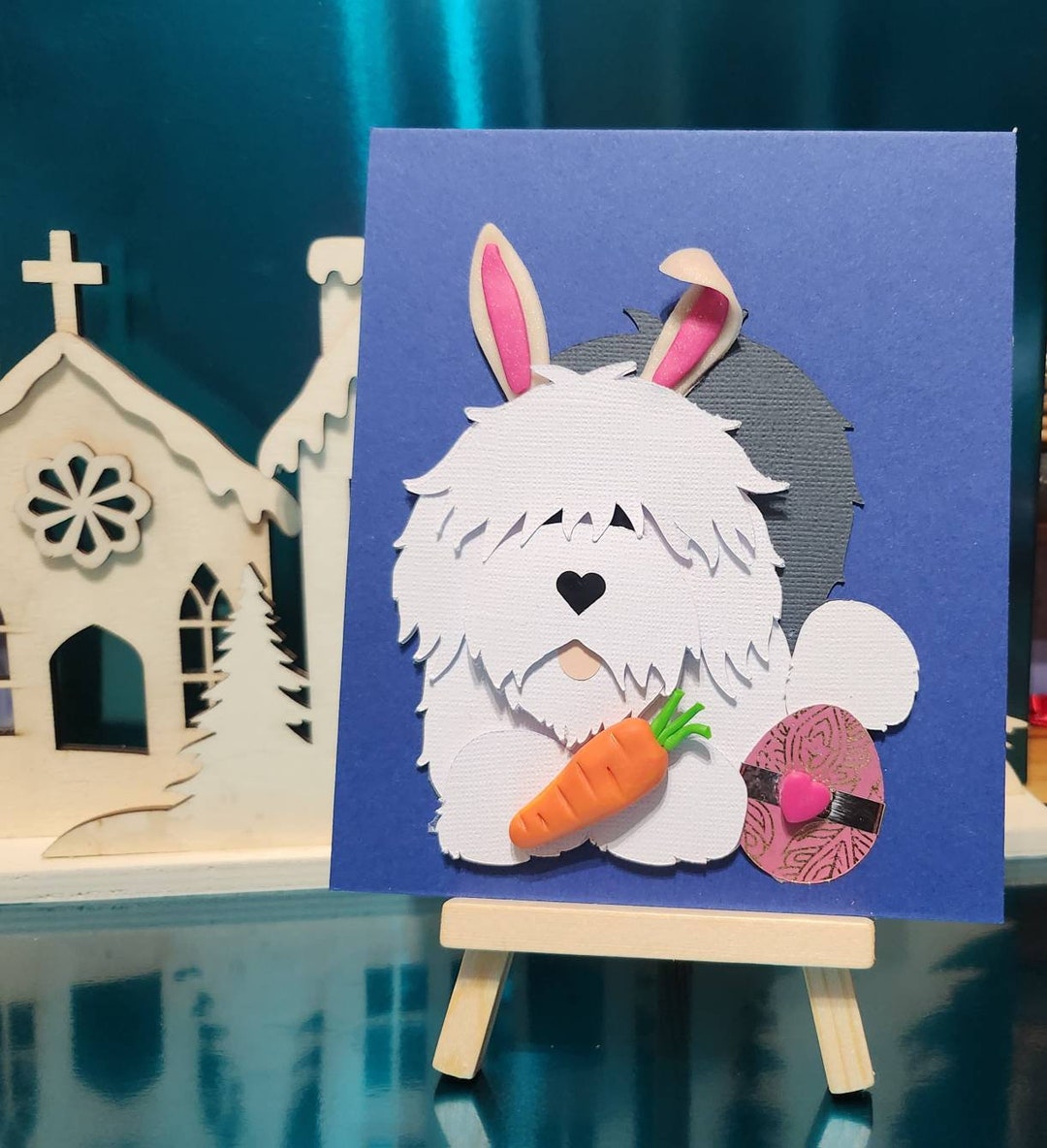 Easter Picture, Old English Sheepdog, Bobtail, Easter Bunny.. Handmade ...