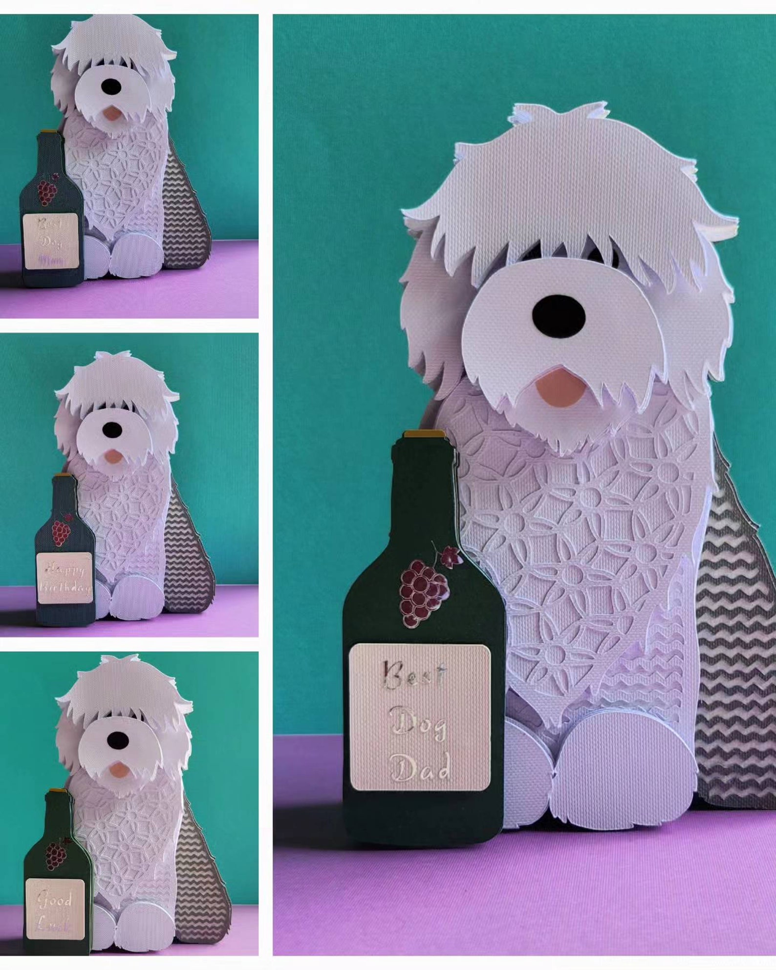 Old English Sheepdog With 'good Luck Wine Bottle', Handmade Stand Alone ...