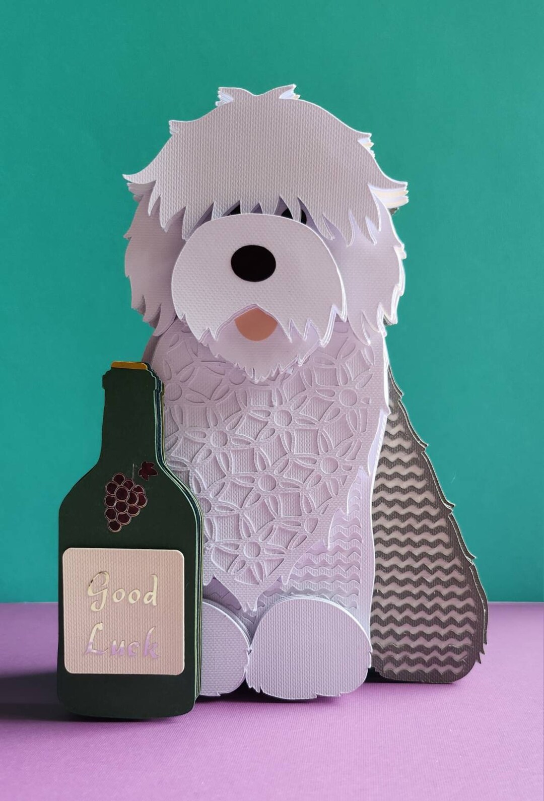 Old English Sheepdog With 'good Luck Wine Bottle' - Etsy