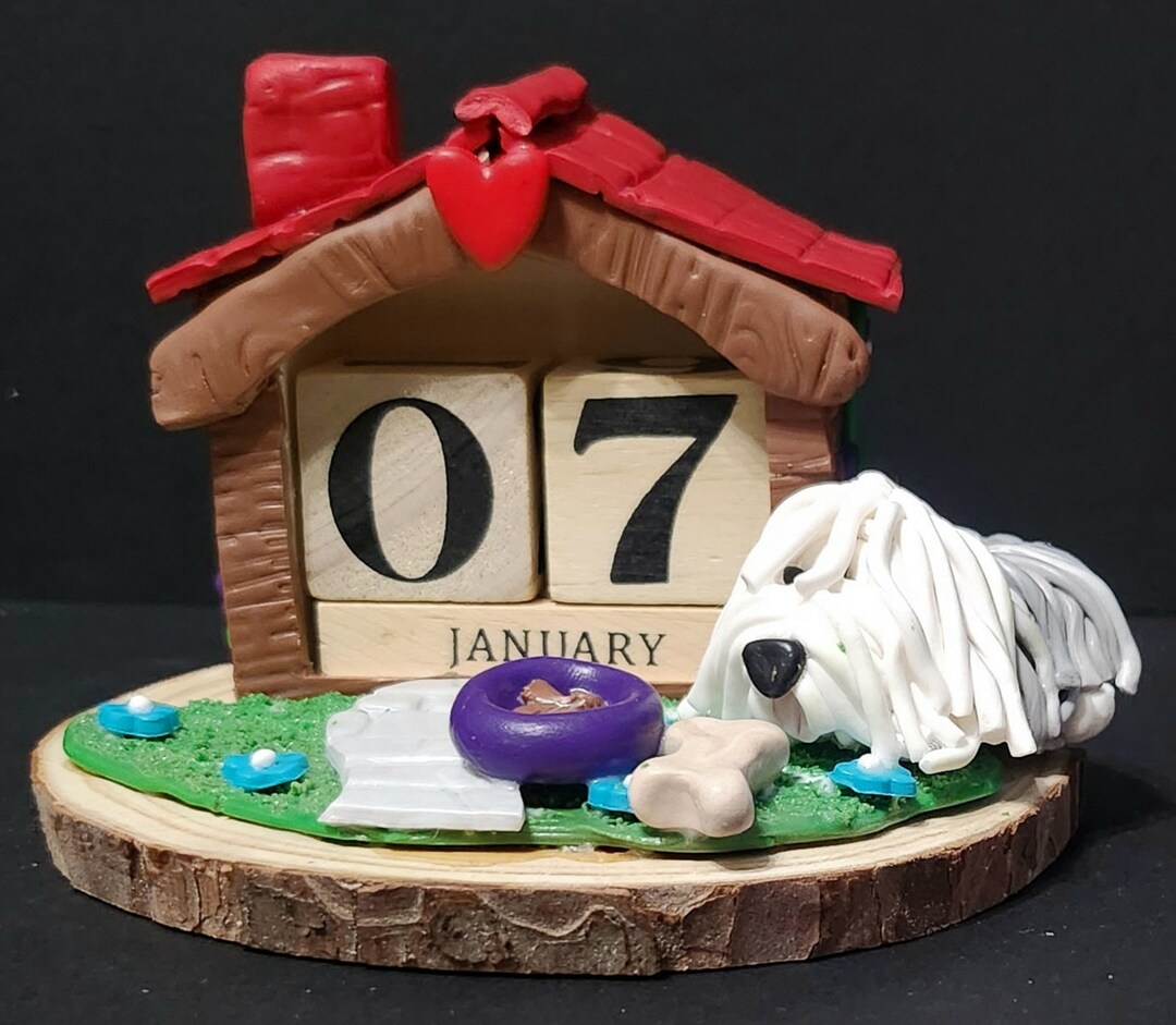 Old English Sheepdog Perpetual Calendar, Handmade Polymer Clay ...