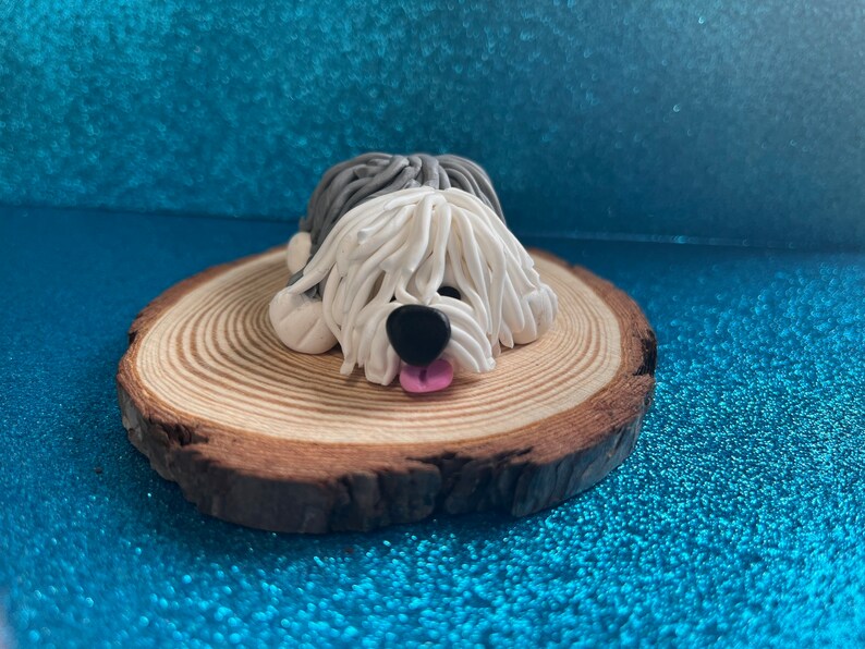 Old English Sheepdog, OES, Lying Down Dog Handmade Ornament on Wood ...
