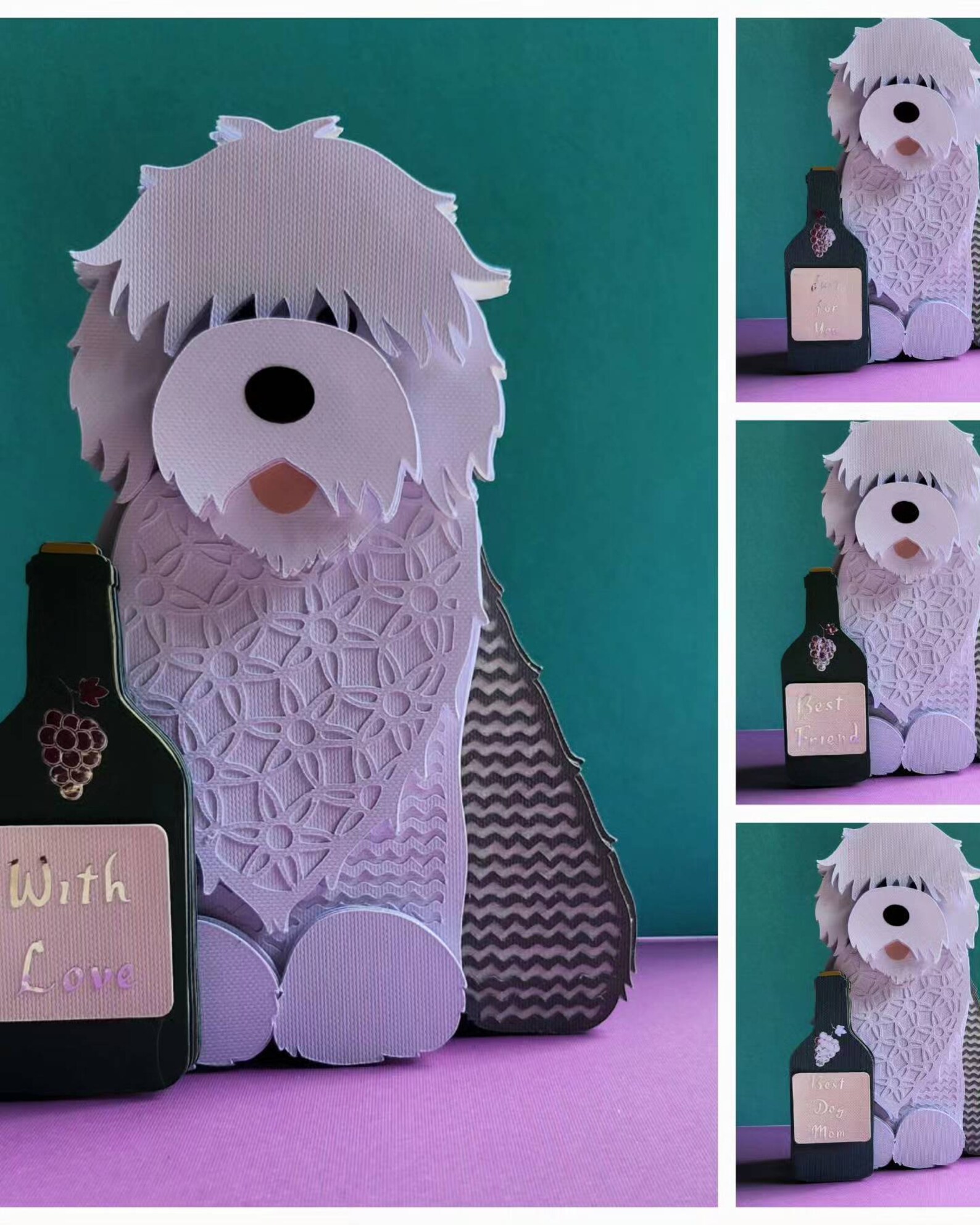 Old English Sheepdog With 'good Luck Wine Bottle', Handmade Stand Alone ...