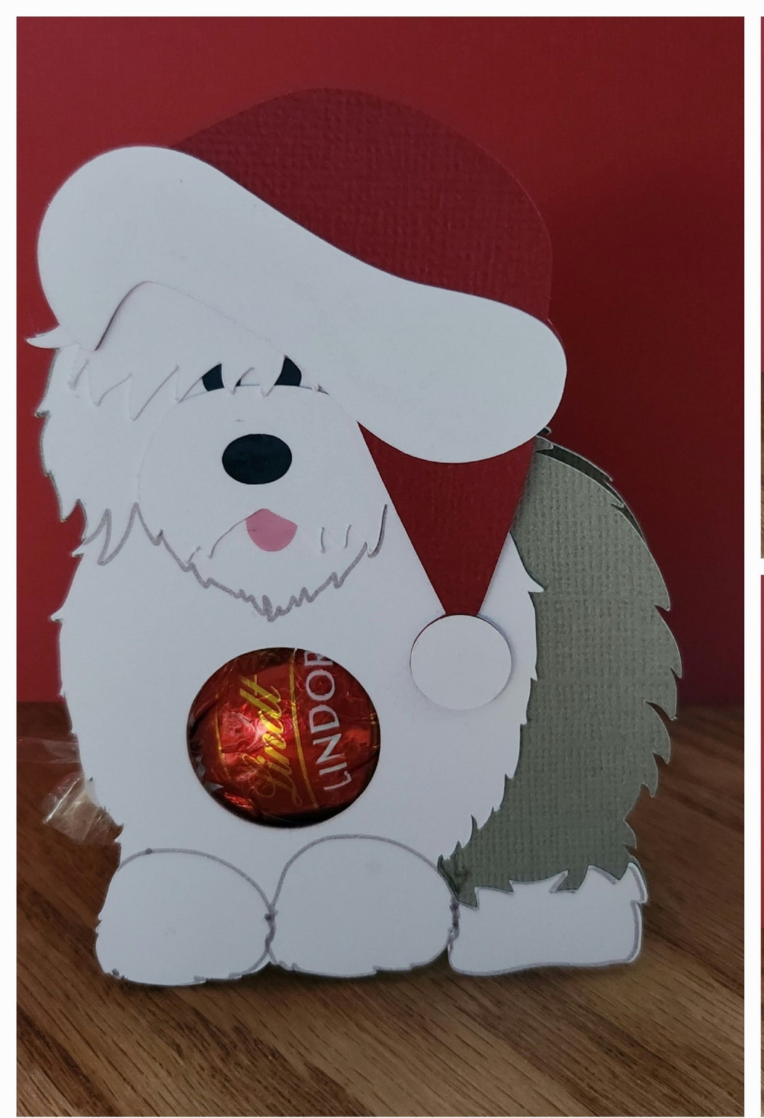 Old English Sheepdog Wearing a Santa Hat, Handmade Individual Chocolate ...