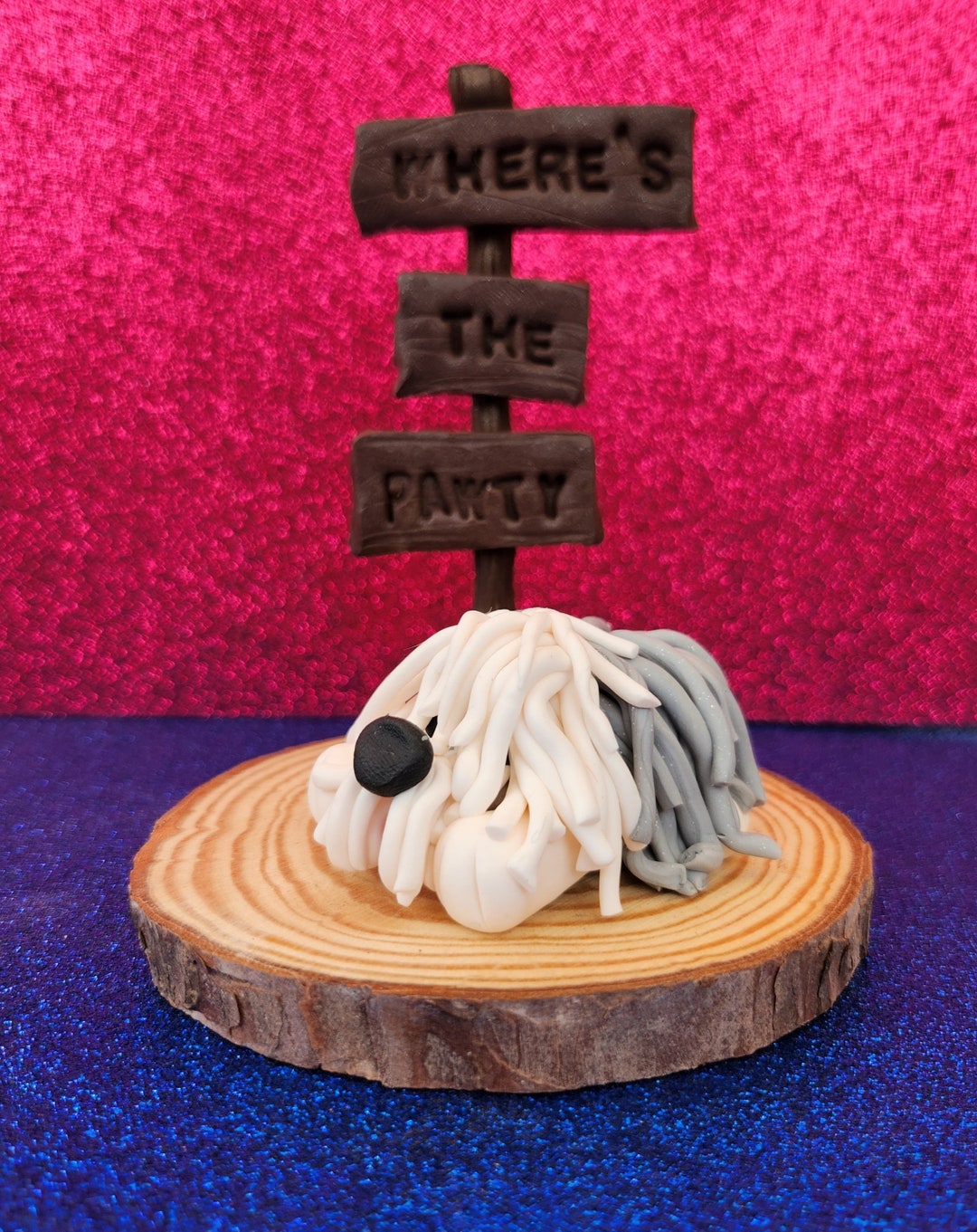 Old English Sheepdog, OES, With Where's the Pawty Signpost, Handmade ...