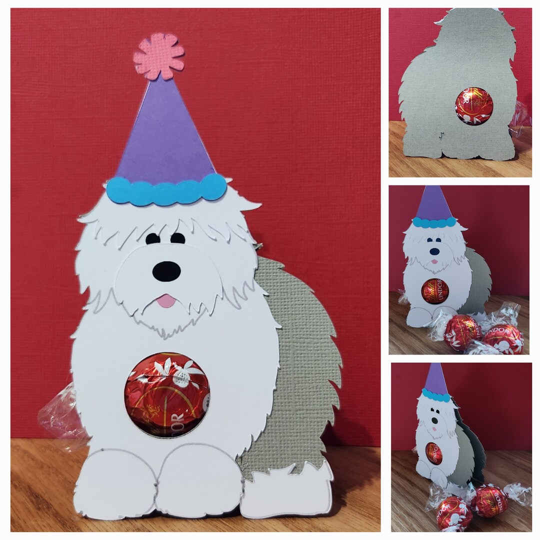 Old English Sheepdog Wearing a Party Hat, Handmade Individual Chocolate ...
