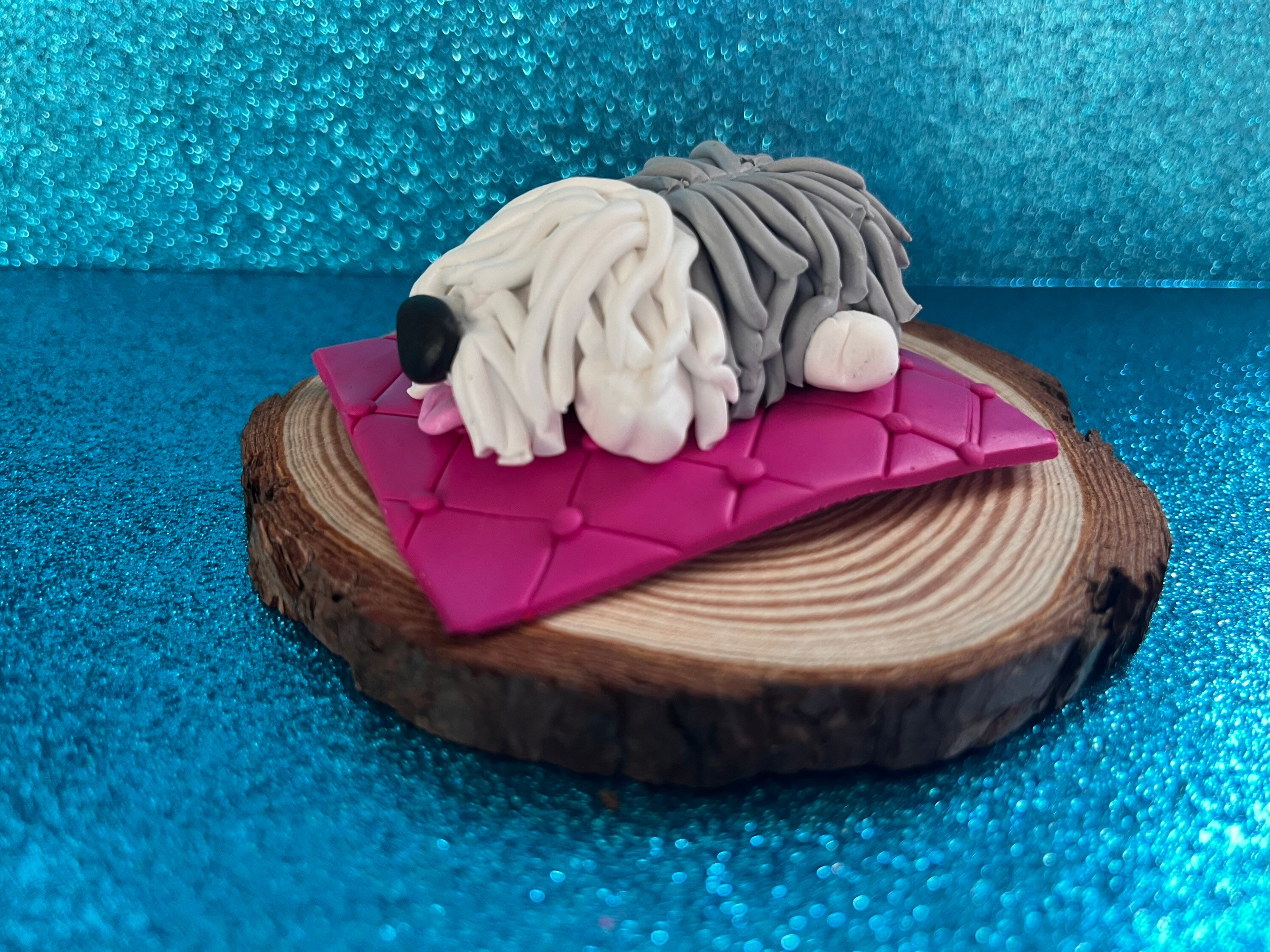 Handmade Christmas Themed Old English Sheepdog, OES, Sleeping on a Bed ...