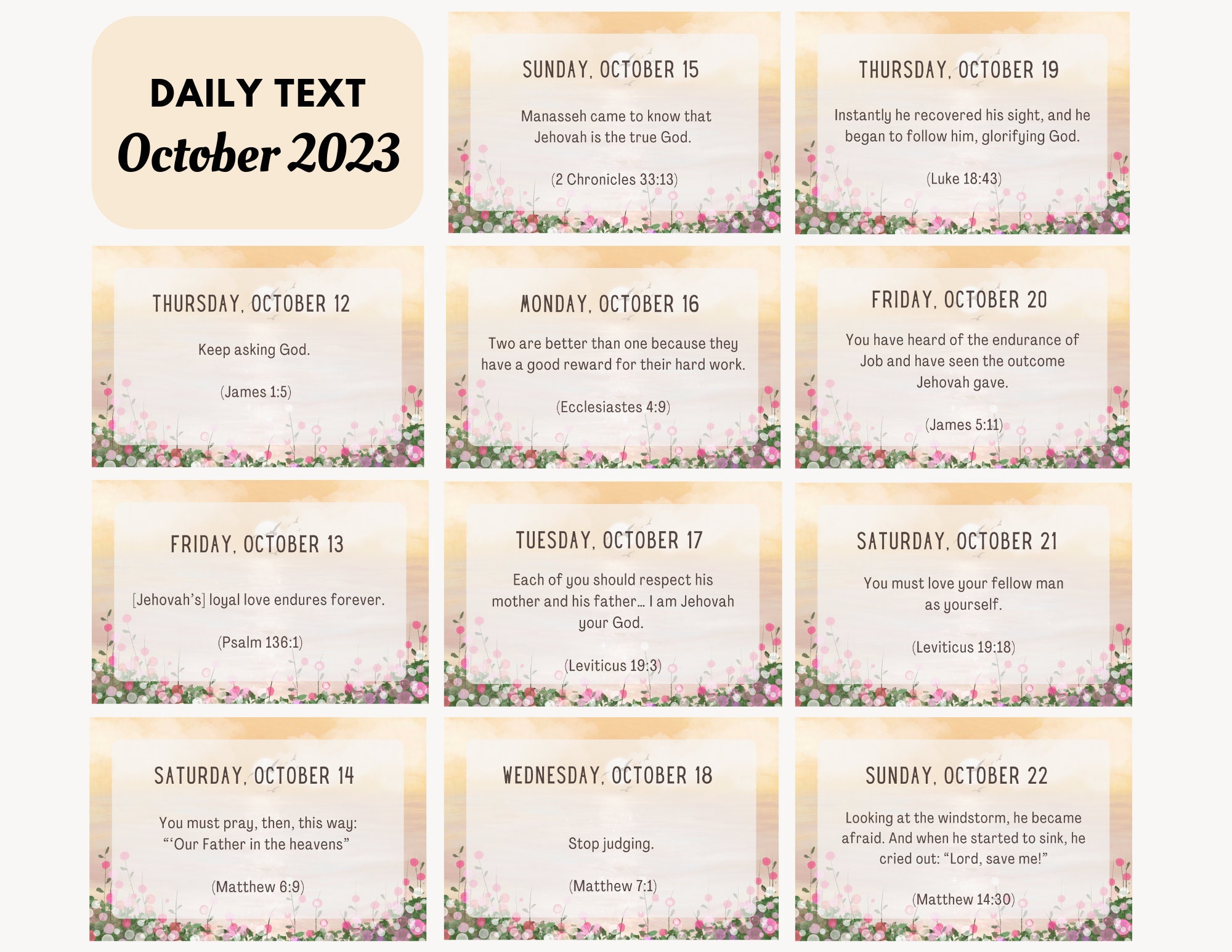 JW Daily Text Printables for October 2023 Jehovah's Witnesses, JW Daily ...