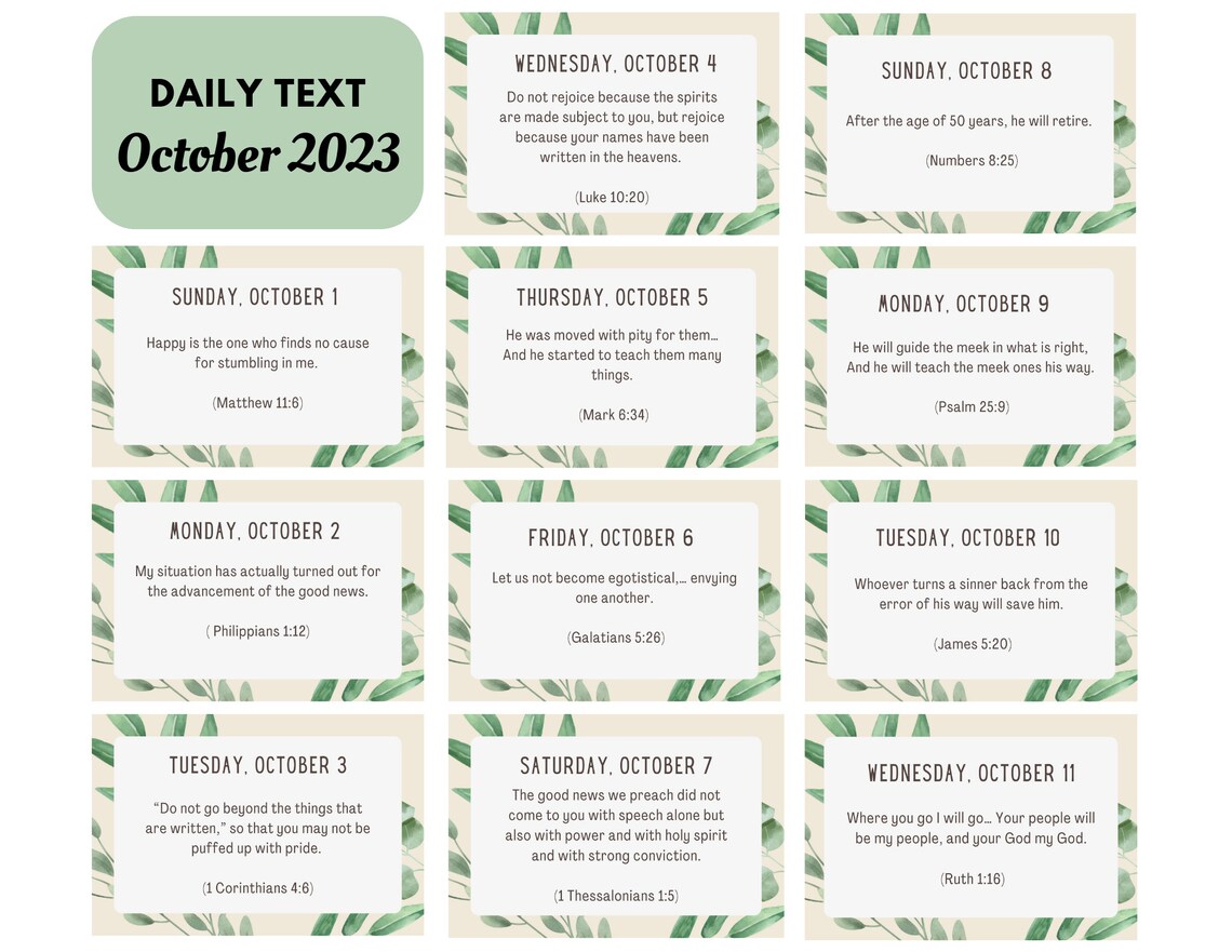 JW Daily Text Printables for October 2023 Jehovah's Witnesses, JW Daily ...