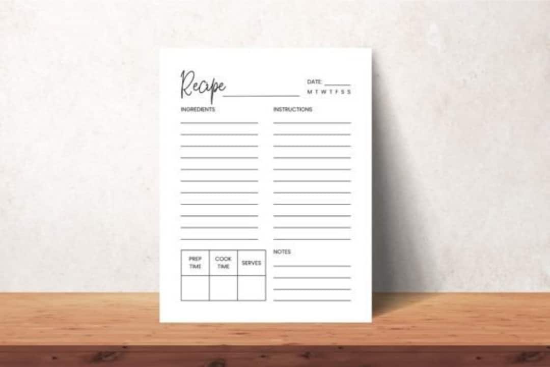Recipe Template Pack Cooking Planner Meal Prep Organizer - Etsy