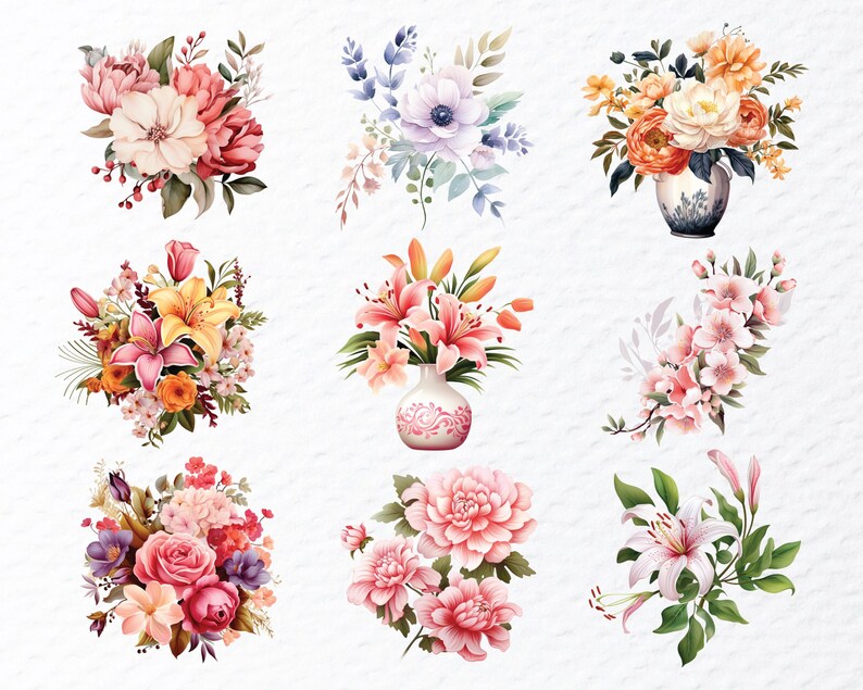 Watercolor Flower Clipart Bundle: Floral PNG Files (digital Download ...