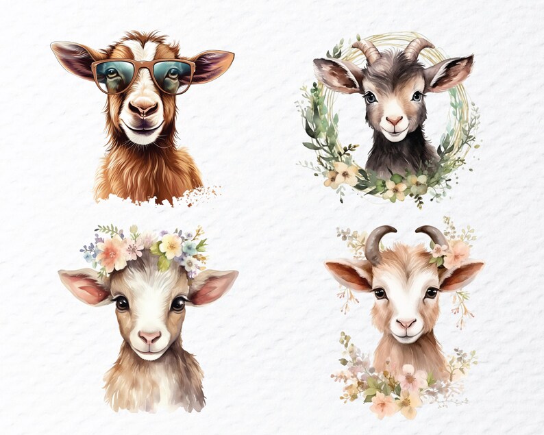 Cute Goat Png Clipart Bundle | Watercolor Cute Goat Png Files, Mountain ...