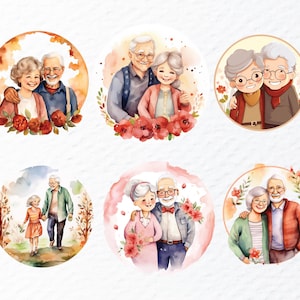 Grandparents Clipart Png Bundle, Watercolor Grandparents Png, Grandma ...