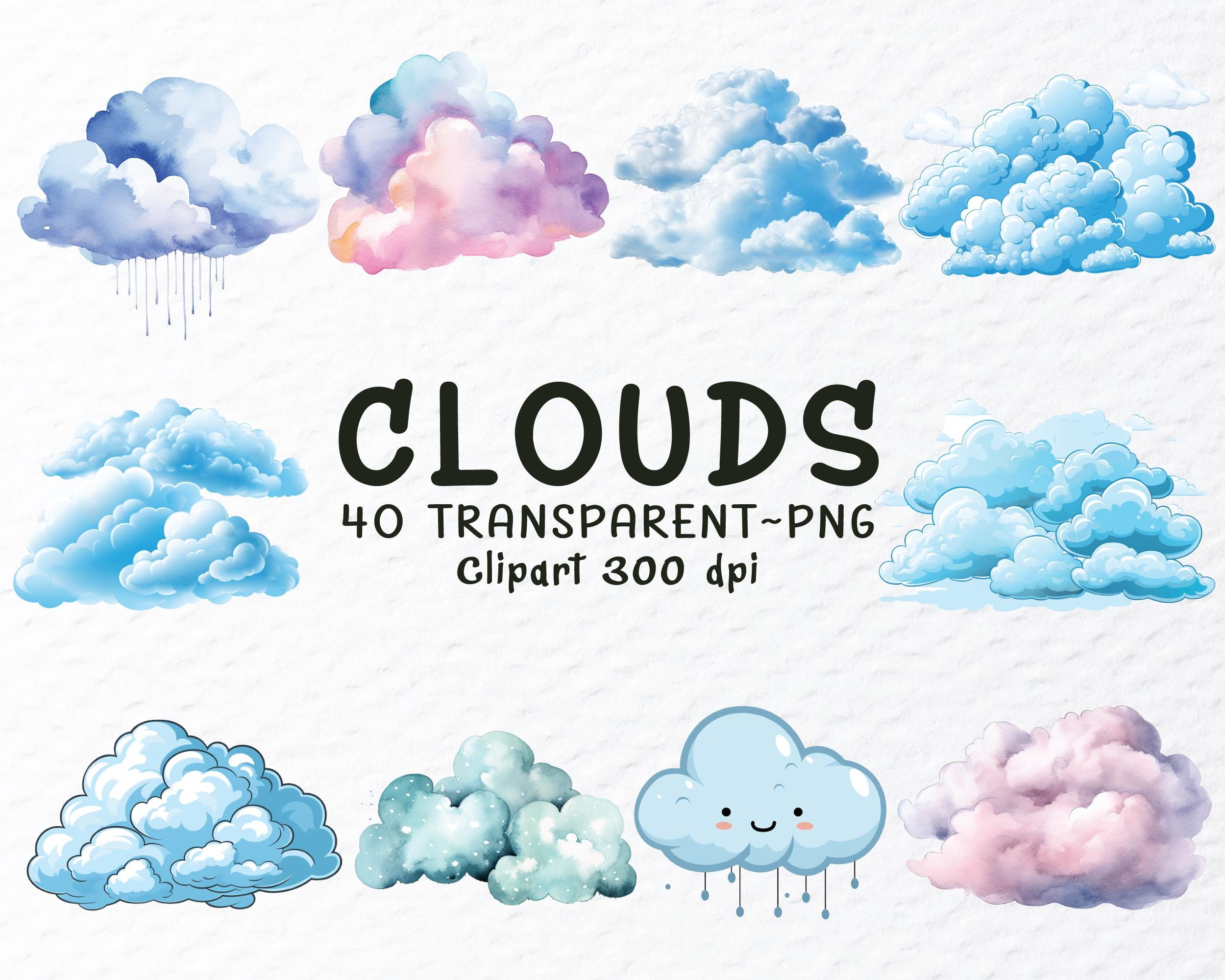 Watercolor Clouds PNG Clipart: Sky Design Bundle (digital Download) - Etsy
