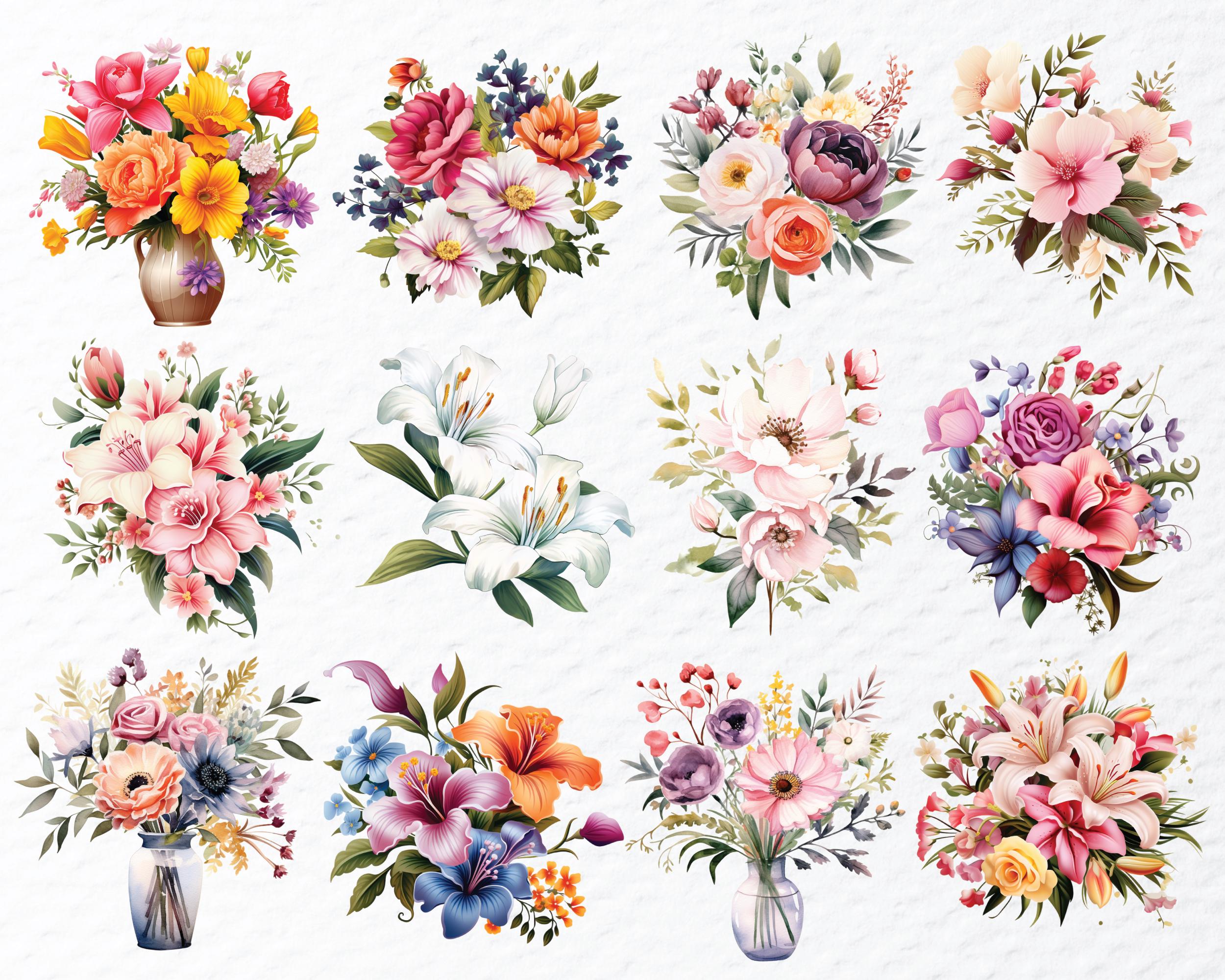 Watercolor Flower Clipart Bundle: Floral PNG Files (digital Download ...