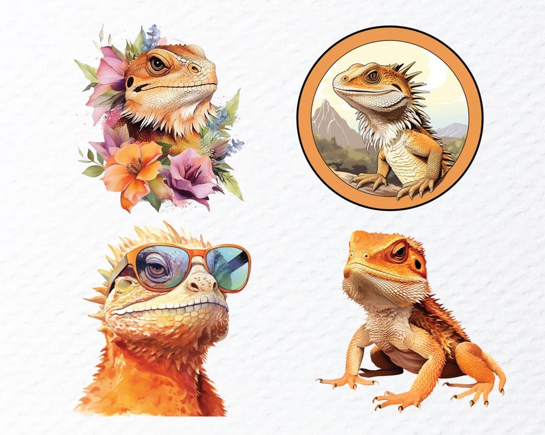 Watercolor Bearded Dragon Png Clipart Bundle | Bearded Dragon Png Files ...
