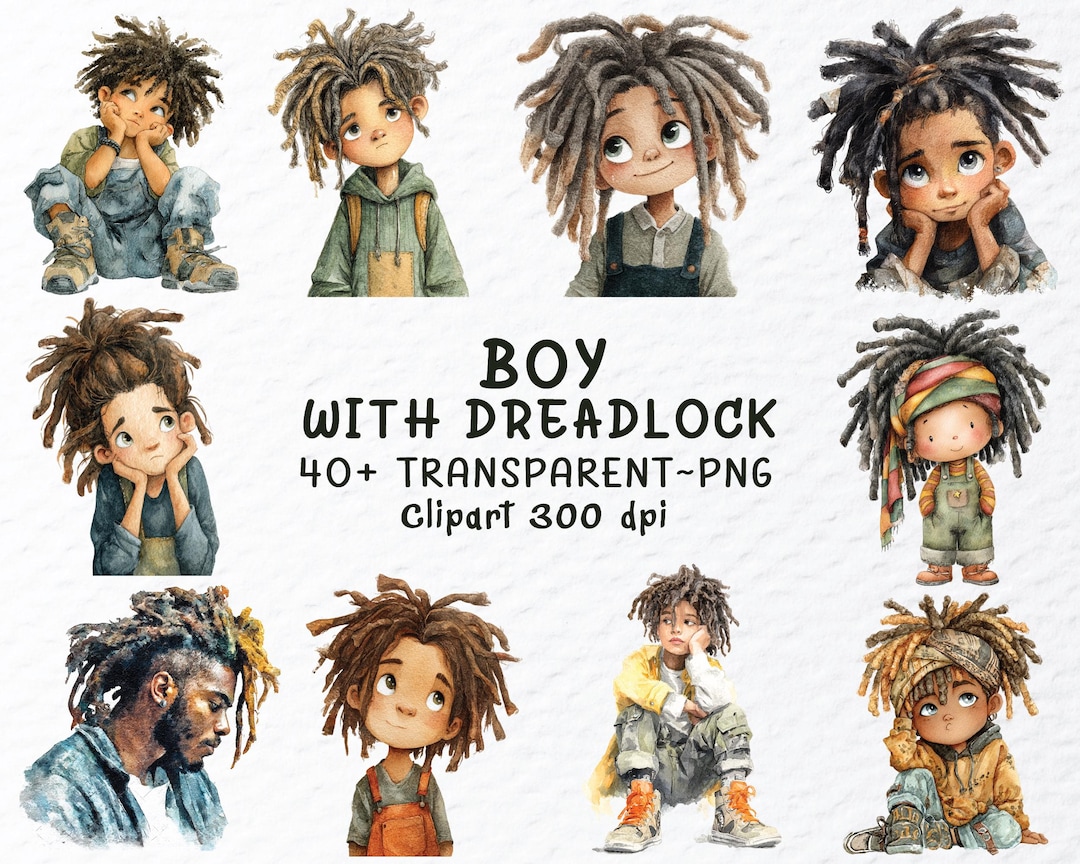 Boy With Dreadlock PNG Clipart Bundle, Cartoon Kid PNG, Urban Style ...