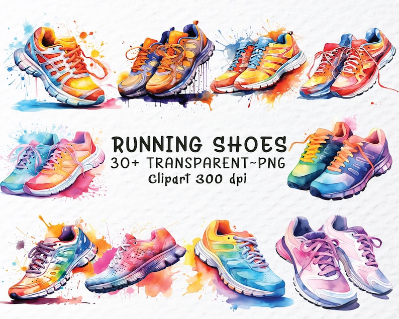 Watercolor Running Shoes Clipart Bundle: Sports & Jogging PNG Files ...