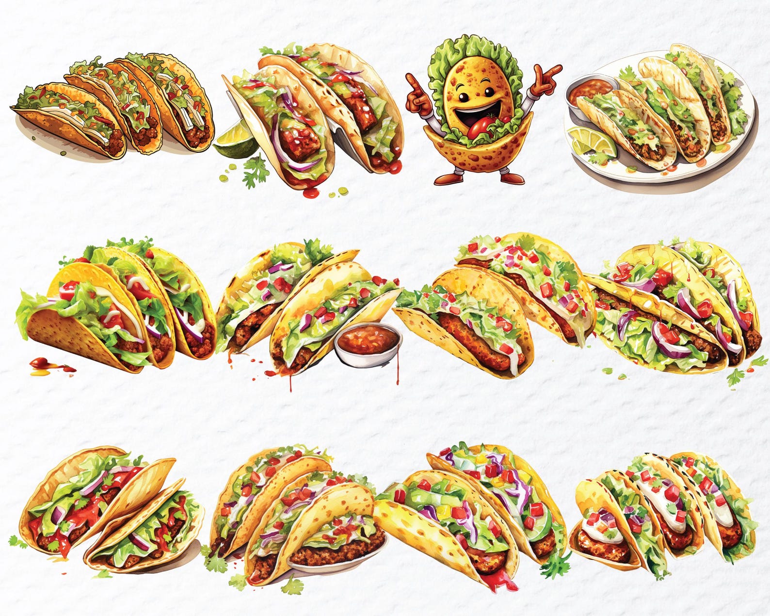 Watercolor Tacos Clipart PNG Bundle: Mexican Food Graphics (digital ...