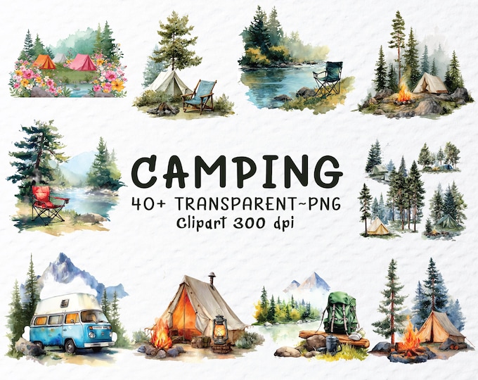 Camping Clipart Bundle Set of 30 Adorable Outdoor Themed PNG Files ...