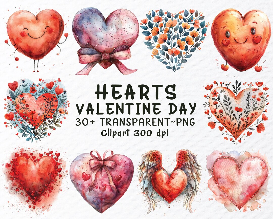 Hearts Valentine Day PNG Clipart Bundle, Love Heart, Romantic Valentine ...