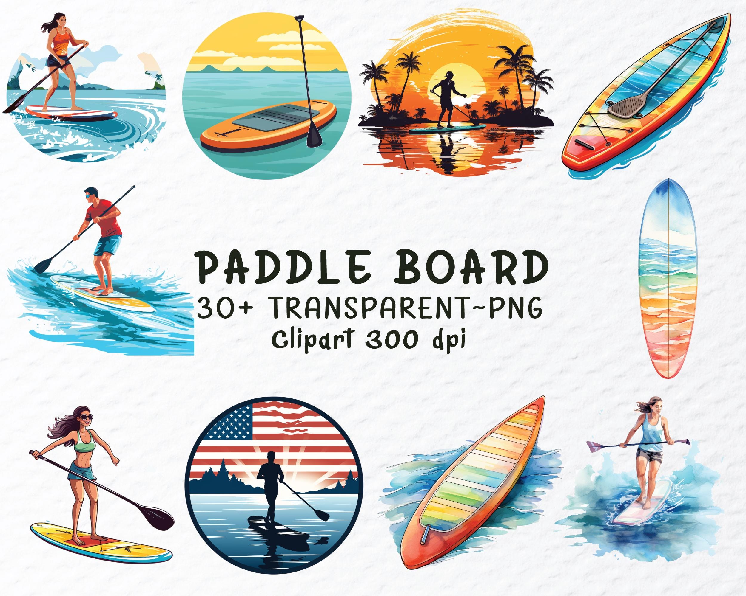 Paddle Board Png Clipart Bundle | Watercolor Paddle Board Png Files ...