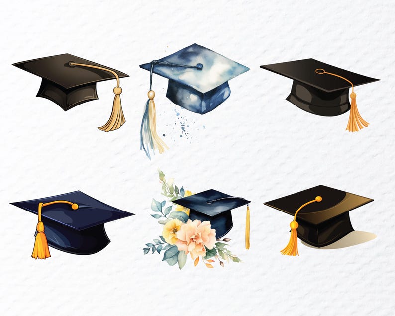 Watercolor Graduation Cap PNG Clipart Bundle (digital Download) - Etsy