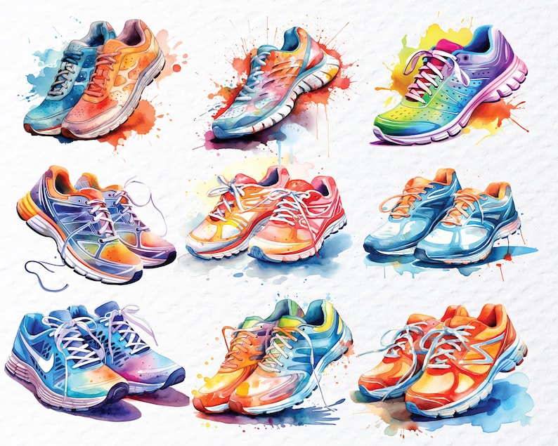 Watercolor Running Shoes Clipart Bundle: Sports & Jogging PNG Files ...