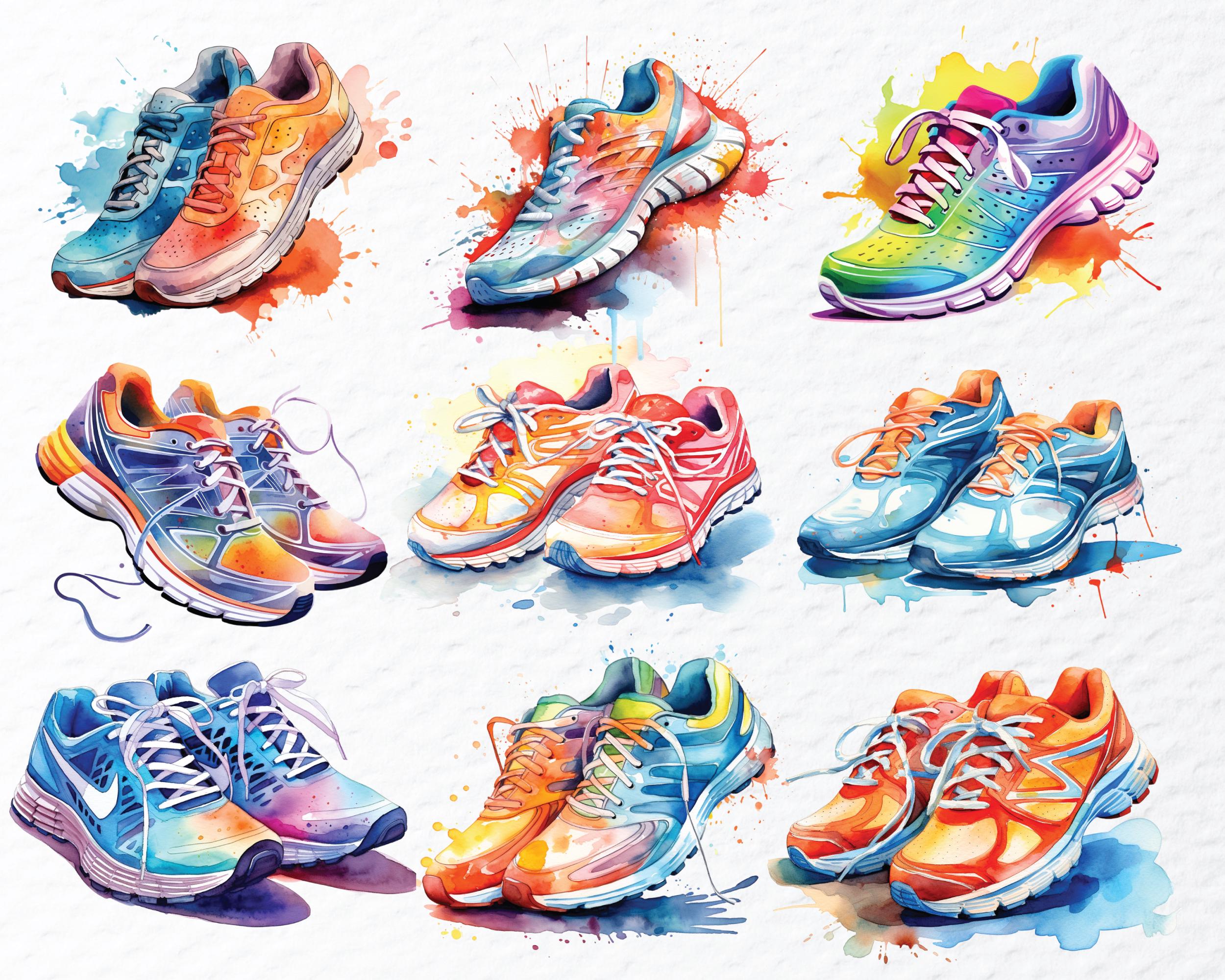 Watercolor Running Shoes Clipart Bundle: Sports & Jogging PNG Files ...