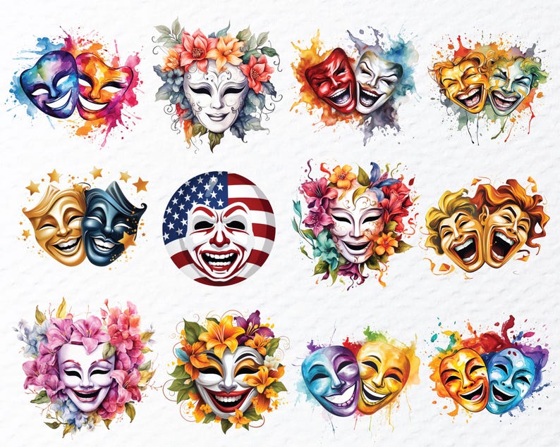 Comedy Tragedy Mask Clipart Bundle, Theater Drama PNG, Acting ...