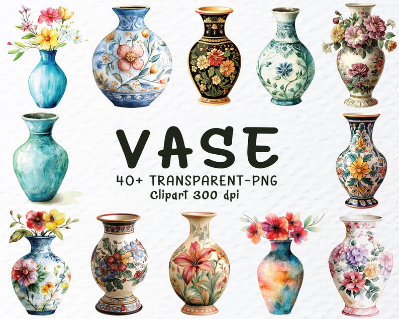 Watercolor Vase Png Clipart Bundle | Vase Png Files, Floral Vase ...