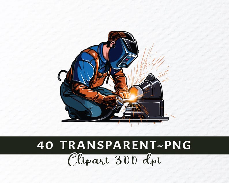 Watercolor Welder Clipart PNG Bundle: Iron Worker, Welding Decal ...