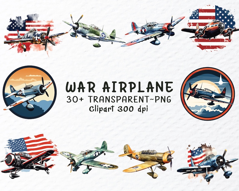 War Airplane Png Clipart Bundle, Watercolor War Airplane Png File, War ...