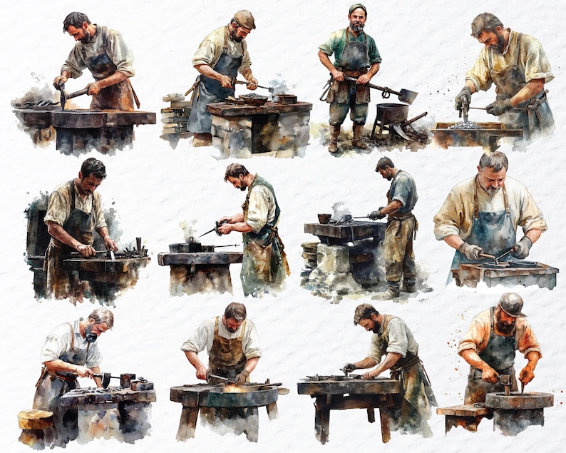 Blacksmith Png Clipart Bundle, Watercolor Blacksmith Png Files, Metal ...