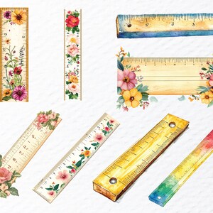 Watercolor Floral Ruler Clipart Bundle (PNG Files) - Etsy