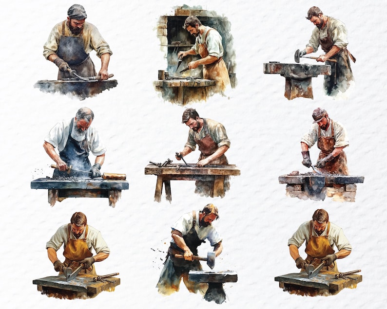 Blacksmith Png Clipart Bundle, Watercolor Blacksmith Png Files, Metal ...