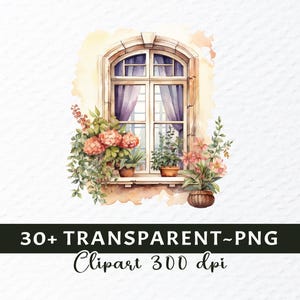 Watercolor Window Clipart Bundle: Transparent PNG Files (1024x1024px ...
