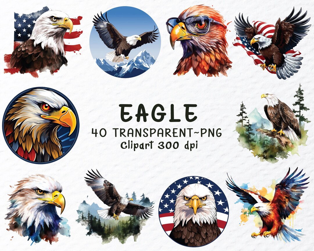 Watercolor Eagle PNG Clipart Bundle: Flying Eagle Decal (digital ...