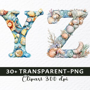 Seashell Alphabet Png Clipart Bundle | Watercolor Seashell Alphabet Png ...