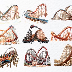 Watercolor Roller Coaster Clipart Bundle: Amusement Park PNG Files ...
