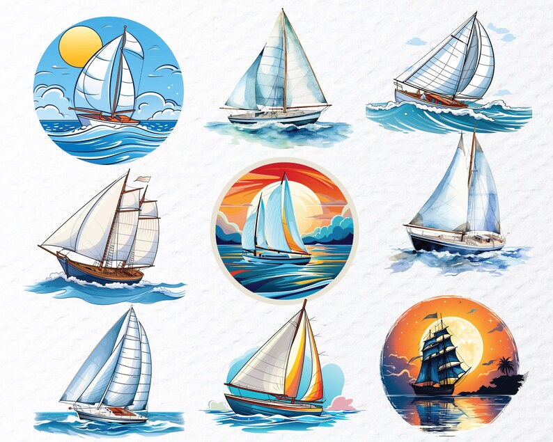 Watercolor Sailing Boat Clipart Bundle: Nautical PNG Files (digital ...