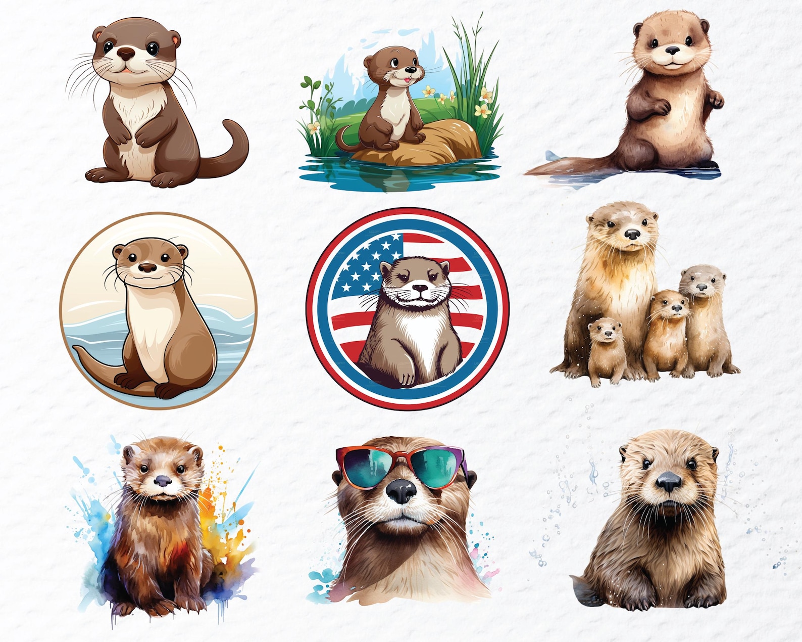 Watercolor Otter Clipart Bundle: Woodland Animal PNG Files (digital ...
