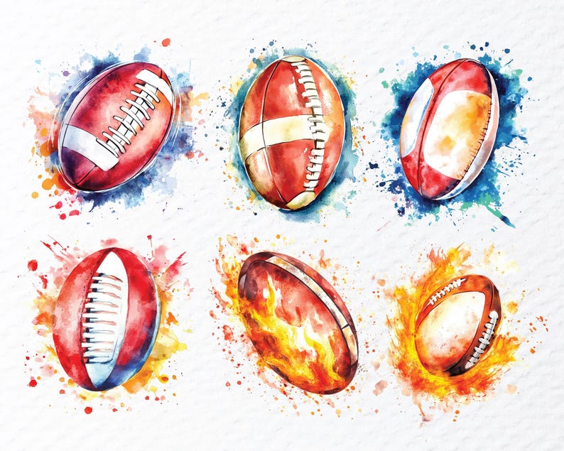 Rugby Ball Png Clipart Bundle, Watercolor Rugby Ball Png Files ...