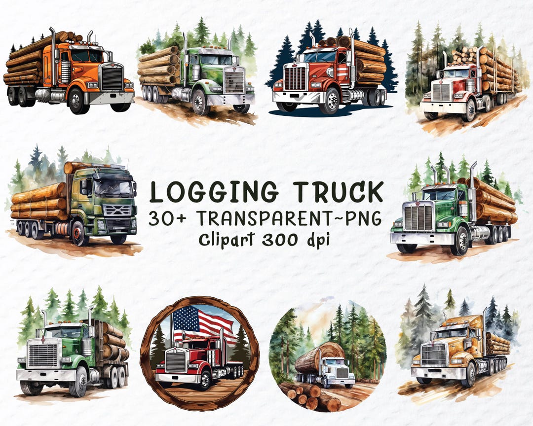 Watercolor Logging Truck Png Clipart Bundle | Logging Truck Png Files ...