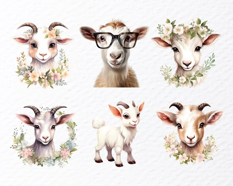 Cute Goat Png Clipart Bundle | Watercolor Cute Goat Png Files, Mountain ...