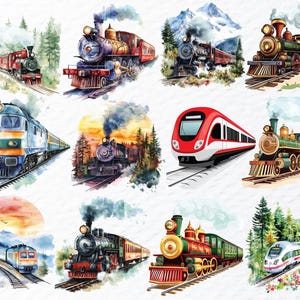 Watercolor Train Clipart Bundle: Vintage Steam Trains (PNG Files) - Etsy