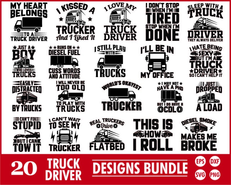Truck Driver SVG Bundle: 20 Designs for Cricut, Silhouette (personal ...