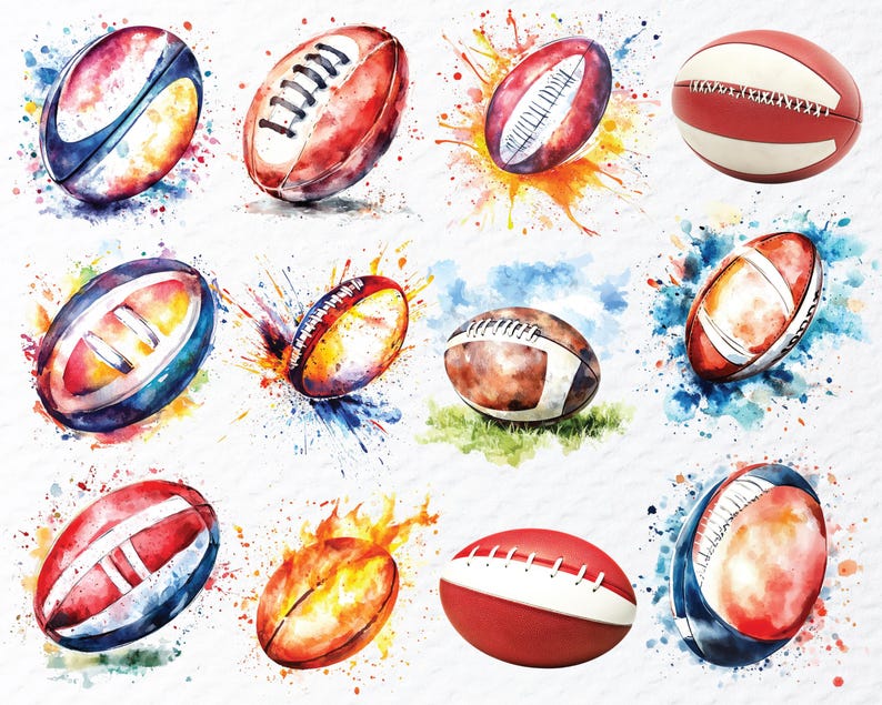 Rugby Ball Png Clipart Bundle, Watercolor Rugby Ball Png Files ...