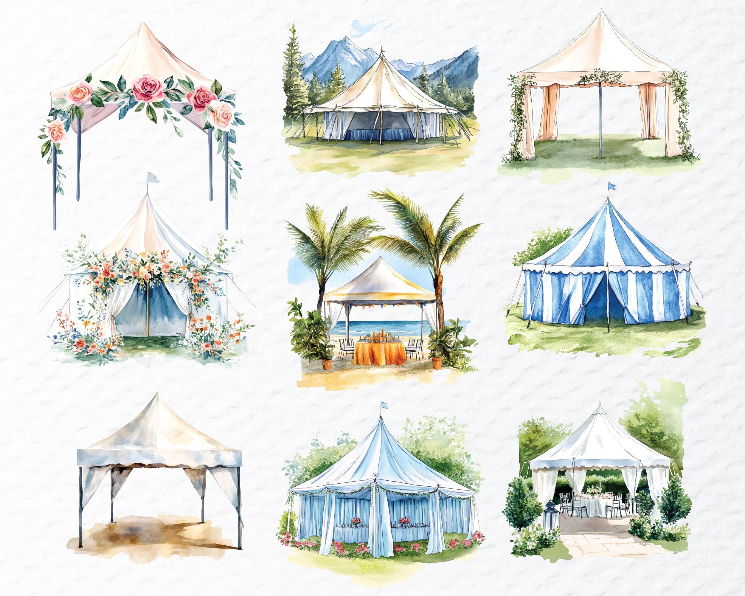 Outdoor Event Tent Png Clipart Bundle | Watercolor Outdoor Event Tent Png Files, Wedding Tent ...